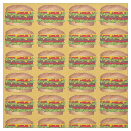 Funny Cheeseburger on Red Food Pattern Fabric | Zazzle