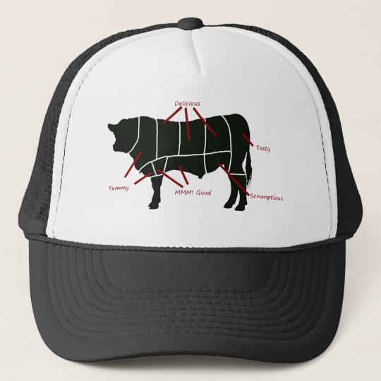 Beef Butcher Chart - Tasty Delicious Yummy Beef! Trucker Hat | Zazzle.com