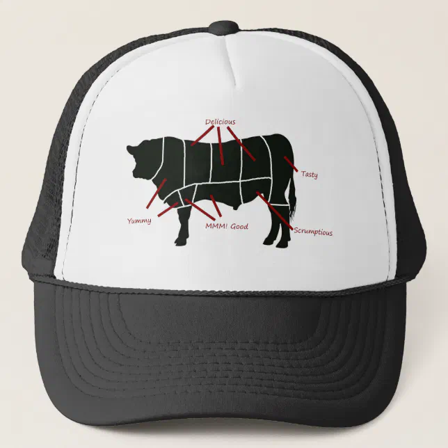 Beef Butcher Chart - Tasty Delicious Yummy Beef! Trucker Hat | Zazzle