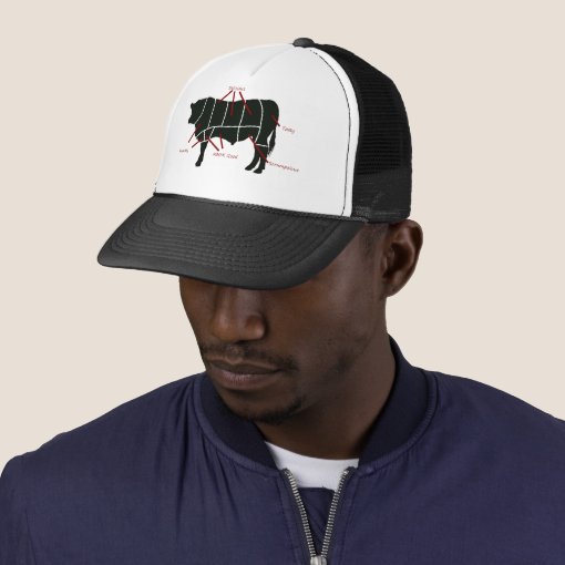 Beef Butcher Chart - Tasty Delicious Yummy Beef! Trucker Hat | Zazzle