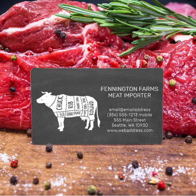 Beef Diagram | Chalkboard Background Business Card | Zazzle