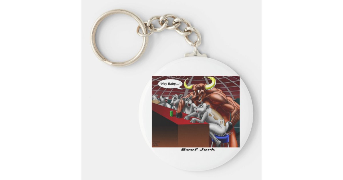 Beef Jerky Origins Funny Cow & Bull Cartoon Gifts Keychain | Zazzle