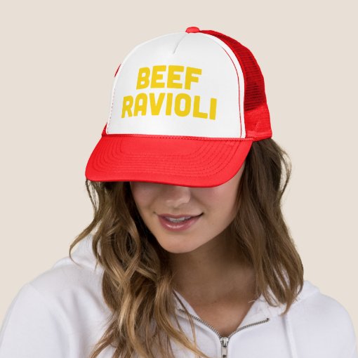 BEEF RAVIOLI fun slogan trucker hat | Zazzle