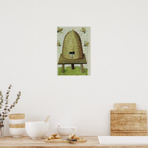 Beehive and Bees Poster | Zazzle