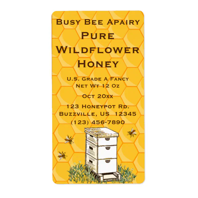 Beehive and Honeycomb Personalized Apiary Label | Zazzle