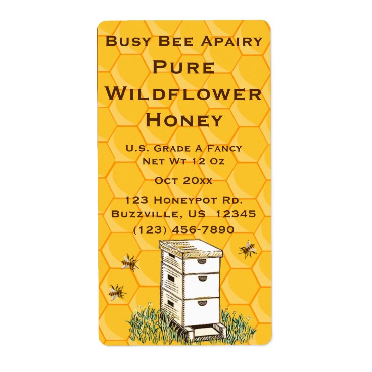Beehive and Honeycomb Personalized Apiary Label | Zazzle