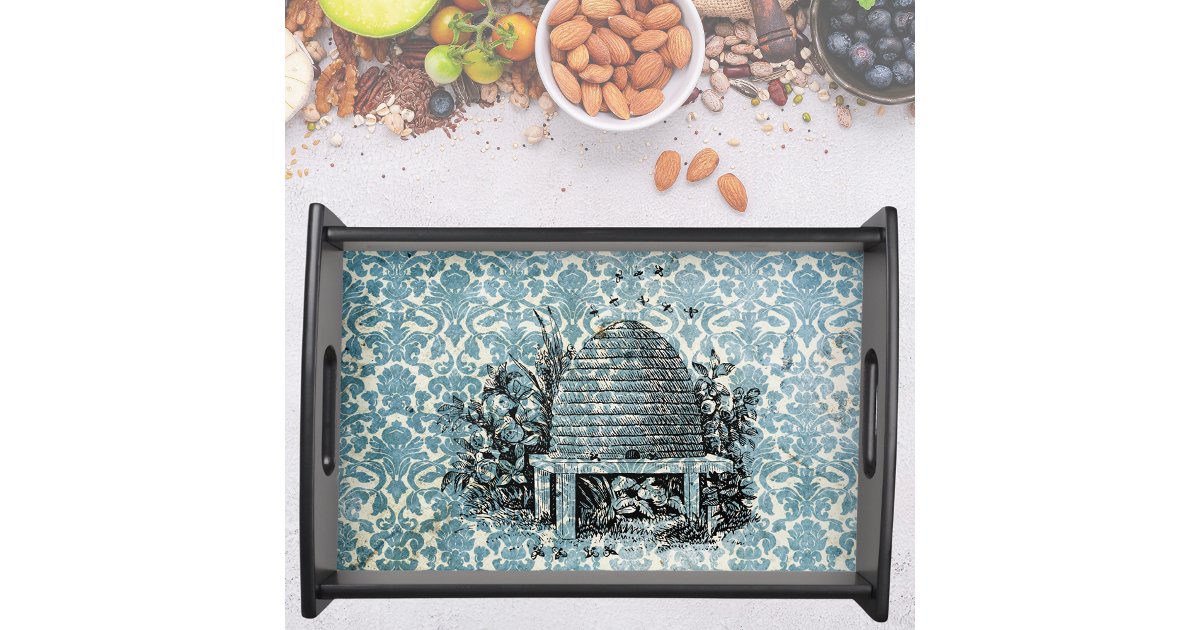 Beehive on Blue Serving Tray | Zazzle