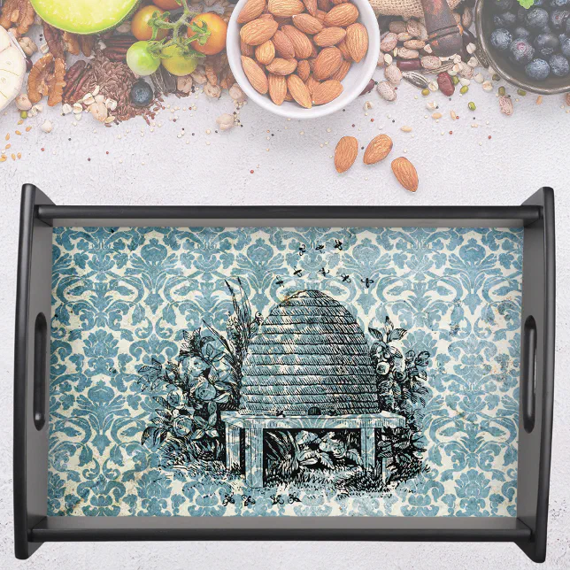 Beehive on Blue Serving Tray | Zazzle