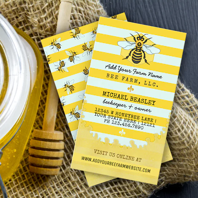 Beekeeper Apiary Bee Farm Honeybees and Stripes Business Card | Zazzle
