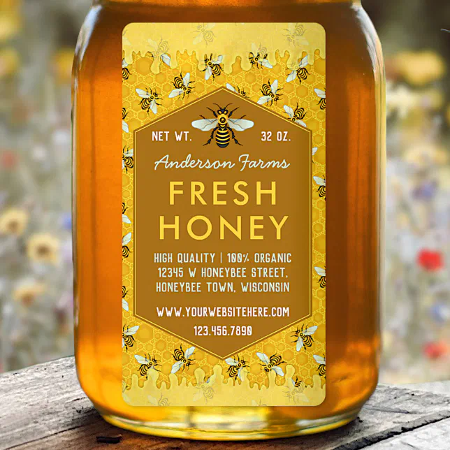 Beekeeper Apiary Honey Jar Labels Honeycomb Bees | Zazzle