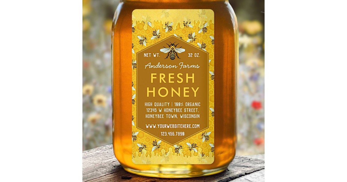 Beekeeper Apiary Honey Jar Labels Honeycomb Bees | Zazzle