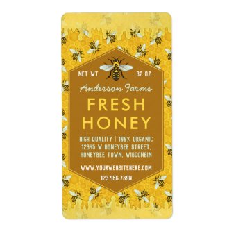 Beekeeper Apiary Honey Jar Labels Honeycomb Bees | Zazzle