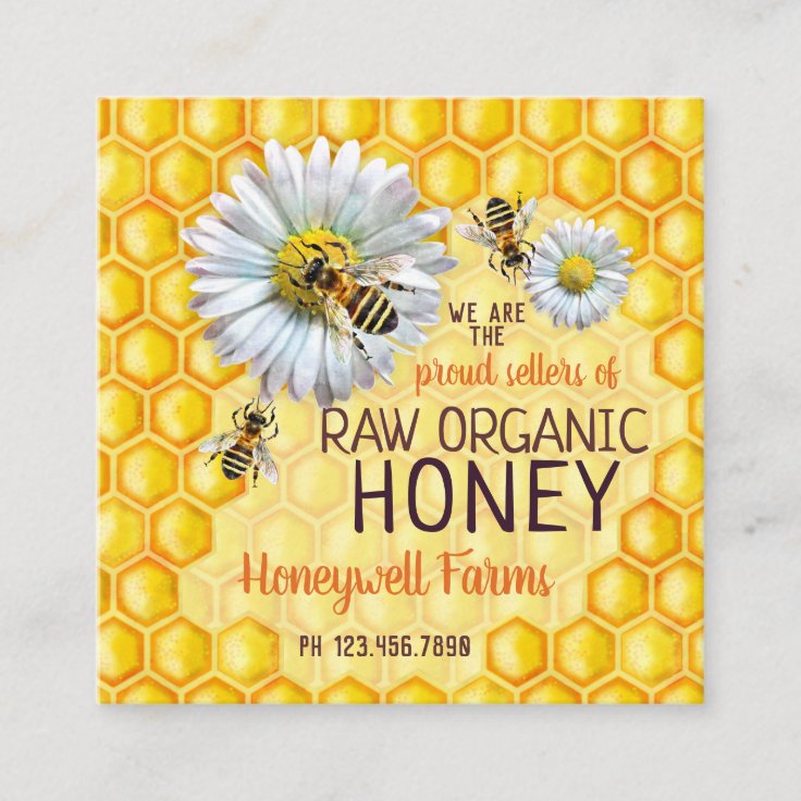 Beekeeper Apiary Honeybees Honey Seller Bee Farm Square Business Card ...