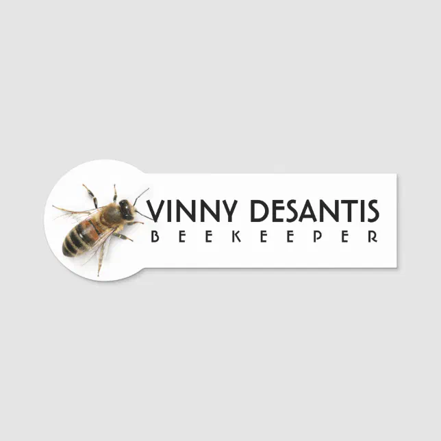 BEEKEEPER NAME BADGE with honeybee bee photo | Zazzle