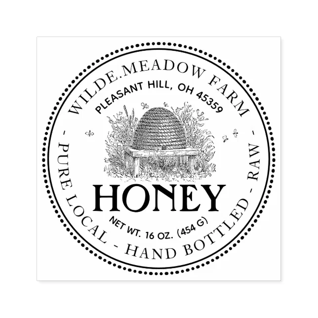 Beekeeper's Honey Stamp with Vintage Skep Apiary | Zazzle