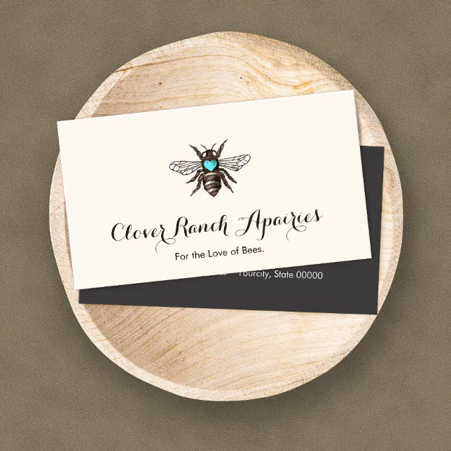 Beekeeping Bee with Blue Heart Apiary Business Card | Zazzle