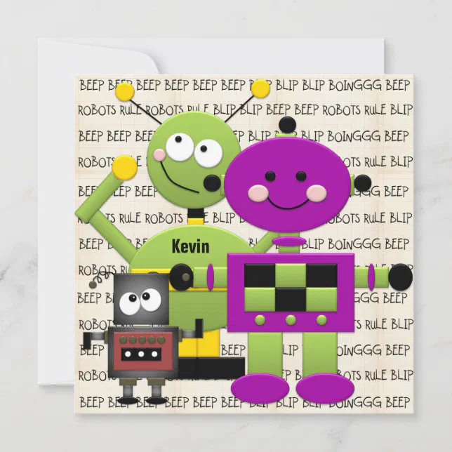 Beep Beep Robots Customized Birthday Invitation | Zazzle