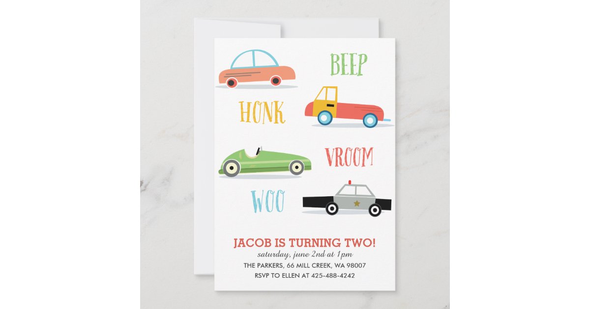 Beep Honk Woo Kid's birthday party Invitation | Zazzle