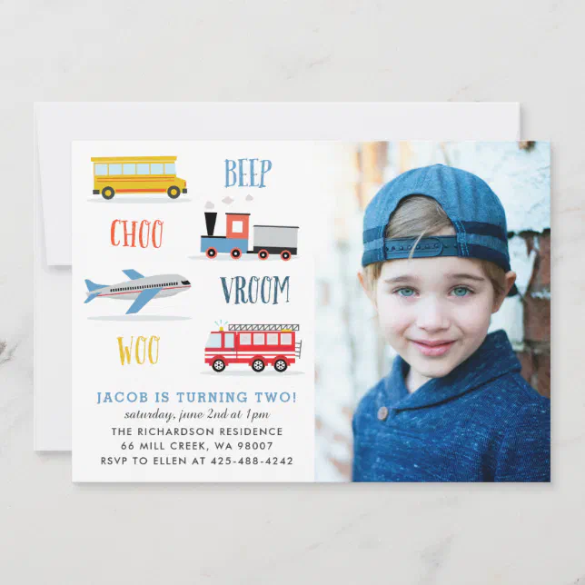Beep Vroom woo Airplane birthday party photo Invitation | Zazzle