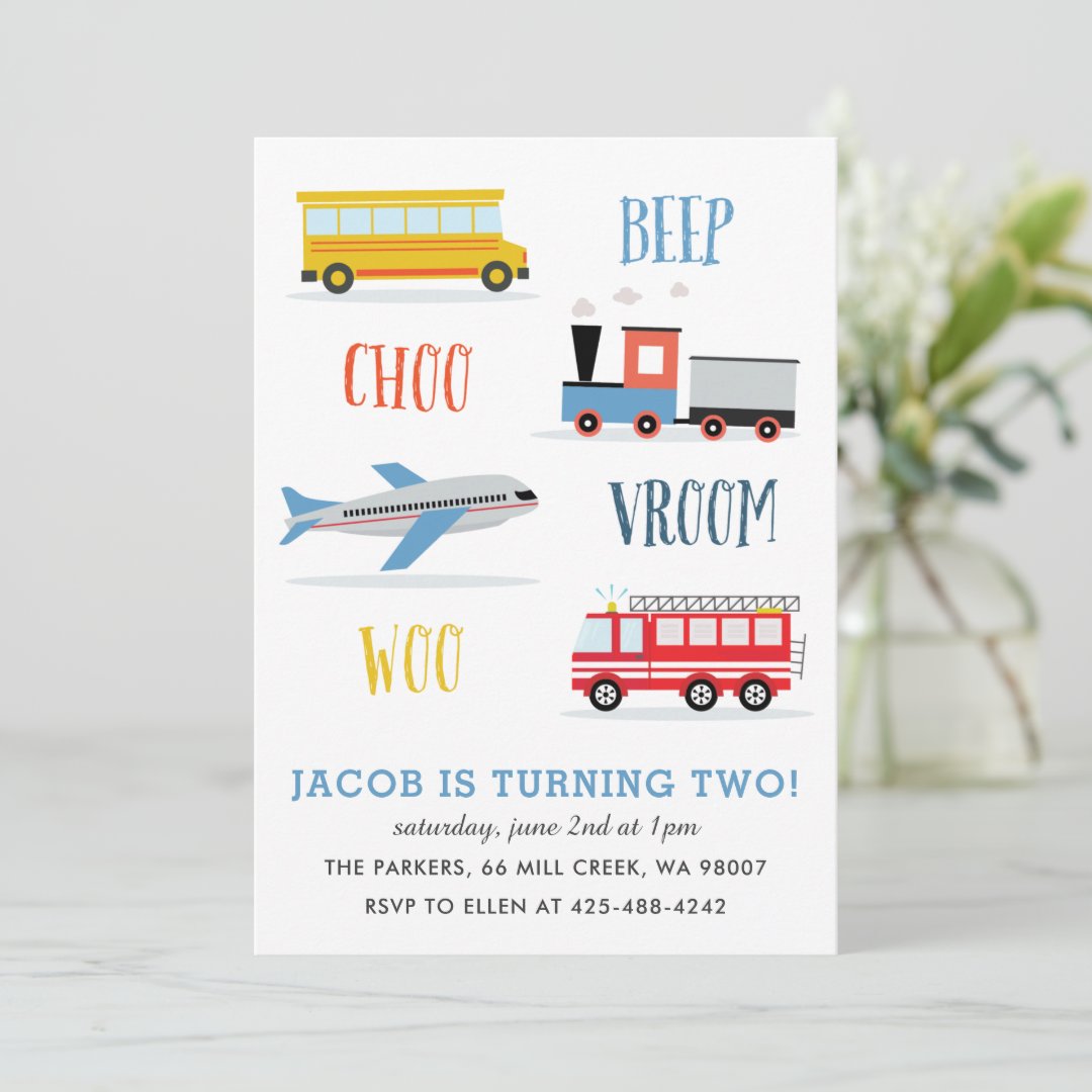 Beep Vroom Woo Airplane Kid's birthday party Invi Invitation | Zazzle