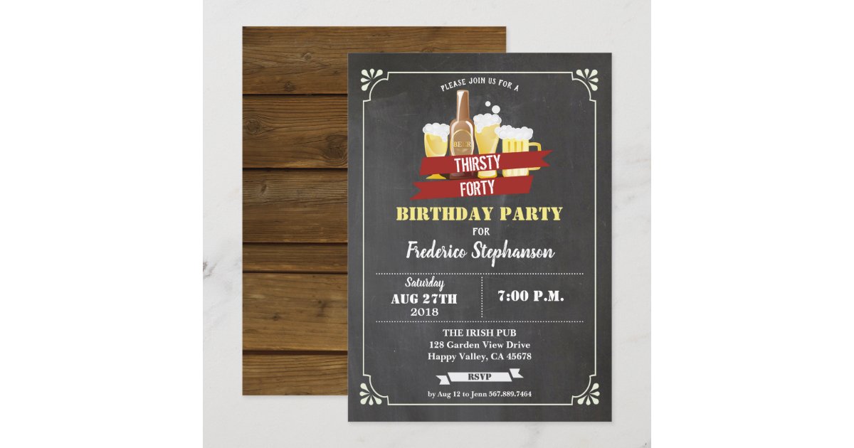 Beer 40th birthday party retro bar chalkboard invitation | Zazzle