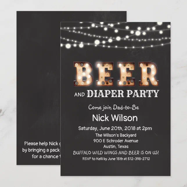Beer and Diaper Party Chalkboard Invitation | Zazzle