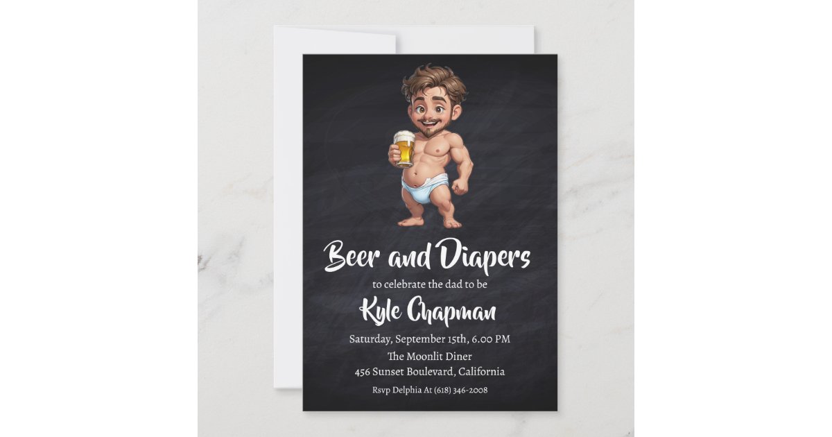 beer and diapers men's diaper party invitations | Zazzle