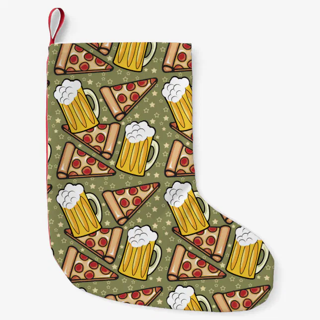 Beer and Pizza Graphic Small Christmas Stocking | Zazzle