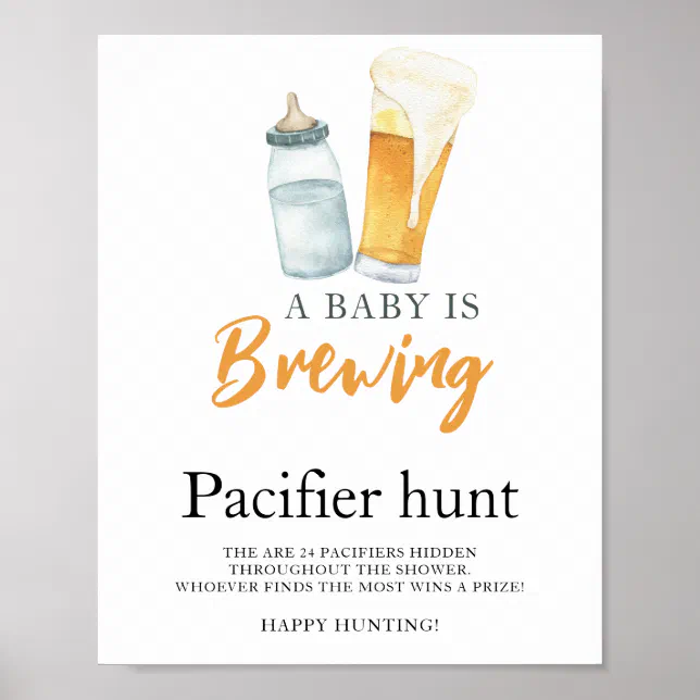 Beer baby pacifier hunt baby shower game poster | Zazzle