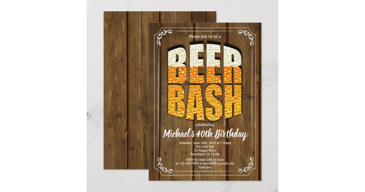 Beer bash birthday invitation rustic wood | Zazzle