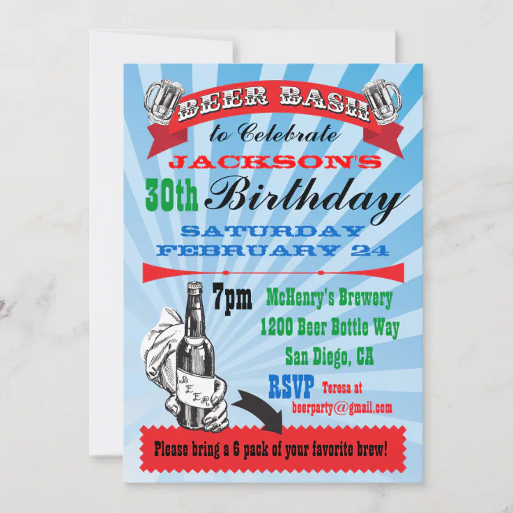 Beer Bash Birthday Party Invitations | Zazzle
