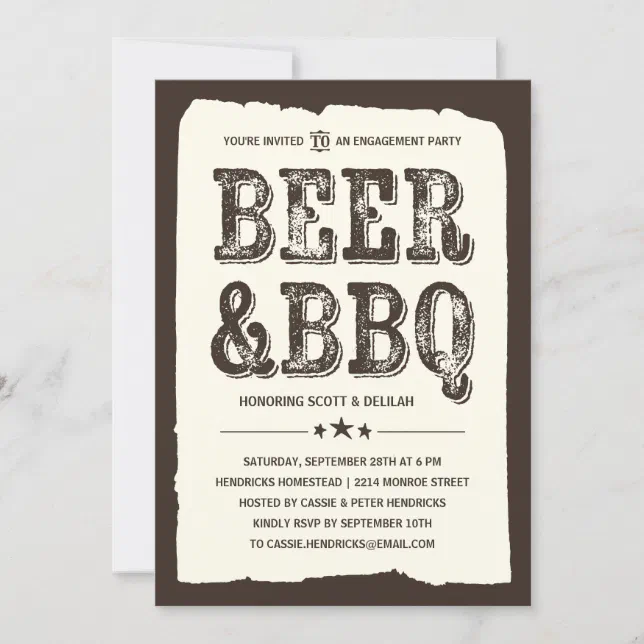 Beer & BBQ | Rustic Engagement Party Invitation | Zazzle