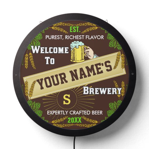 Beer Brewery Personalized Name | Hops Barley Bar LED Sign | Zazzle