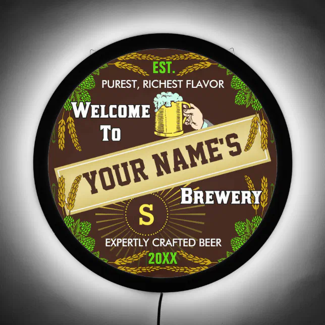 Beer Brewery Personalized Name | Hops Barley Bar LED Sign | Zazzle