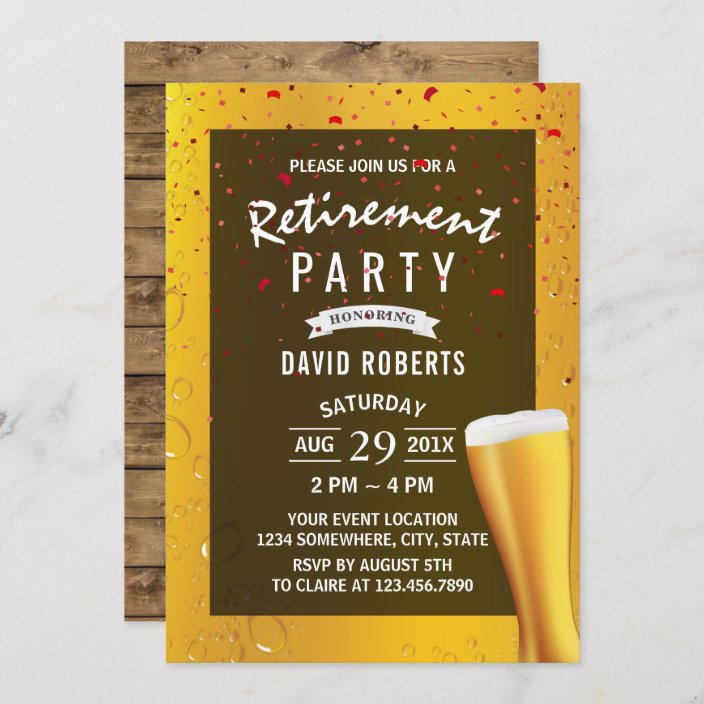 Beer Cheers Retirement Party Red Confetti Invitation | Zazzle.com