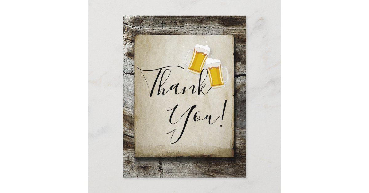 beer, cheers, rustic country thank you card | Zazzle
