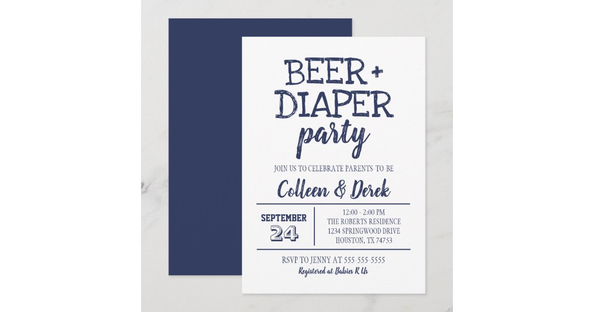Beer & Diaper Party Invitation | Navy & White | Zazzle