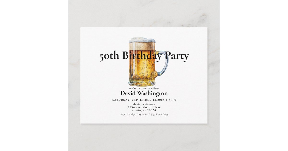 Beer Draft Man's 50th Birthday Party Postcard | Zazzle
