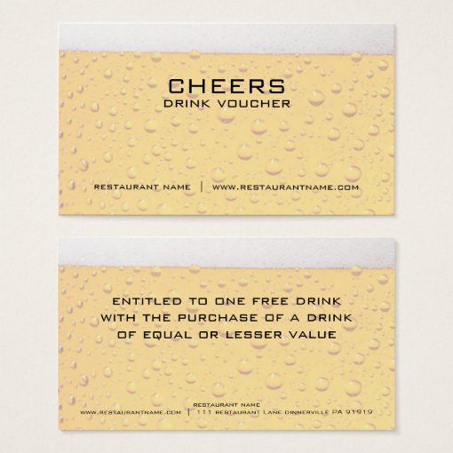 Beer Drink Voucher and Coupon Cards | Zazzle