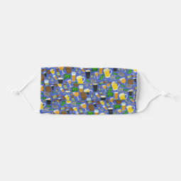 Beer Glass Bottle Hops Barley Brewery Pattern Blue Adult Cloth Face ...