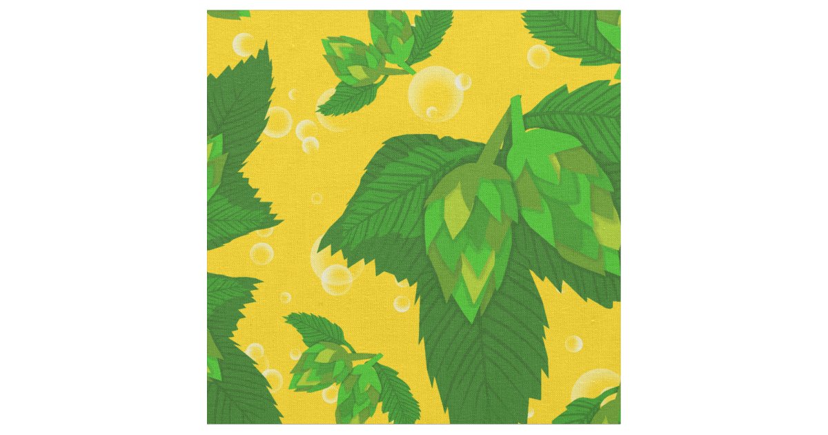 Beer Hops Brewery Pattern with Bubbles Fabric | Zazzle