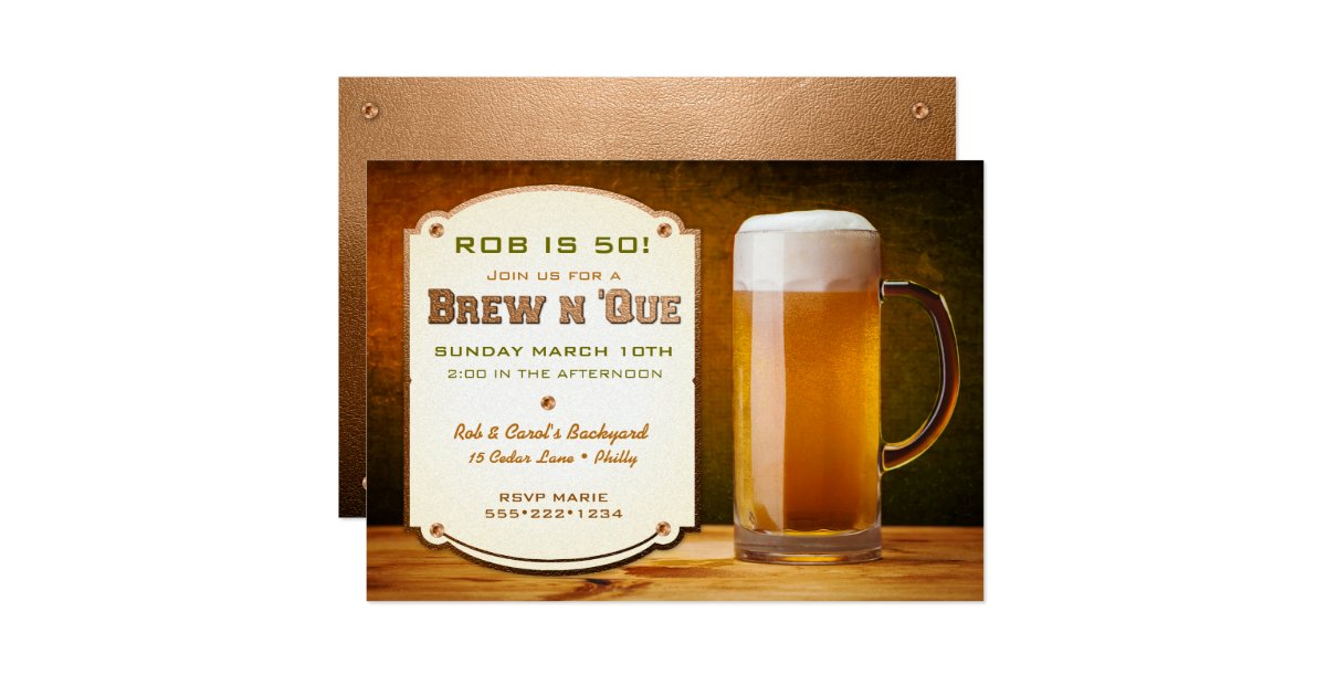 Beer Leather Rivets Brew N 'Que Invitation | Zazzle.com