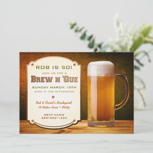 Beer Leather Rivets Brew N 'Que Invitation | Zazzle