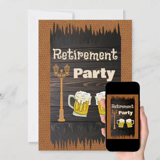 Beer & Leather & Rustic Wood Happy Retirement Invitation | Zazzle