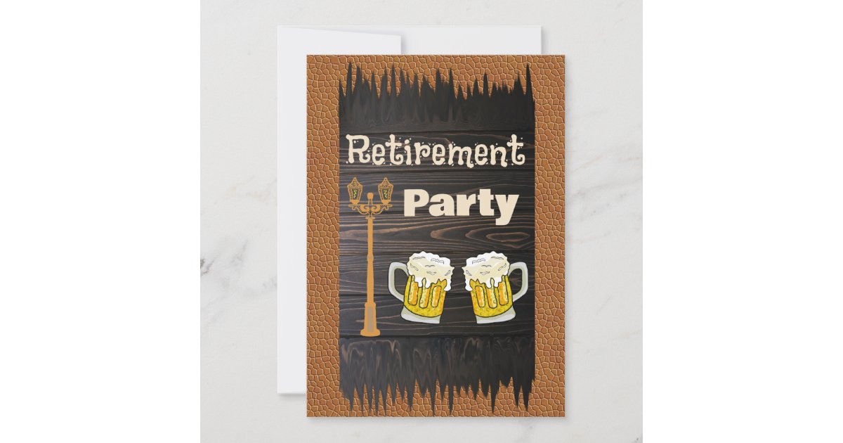 Beer & Leather & Rustic Wood Happy Retirement Invitation | Zazzle