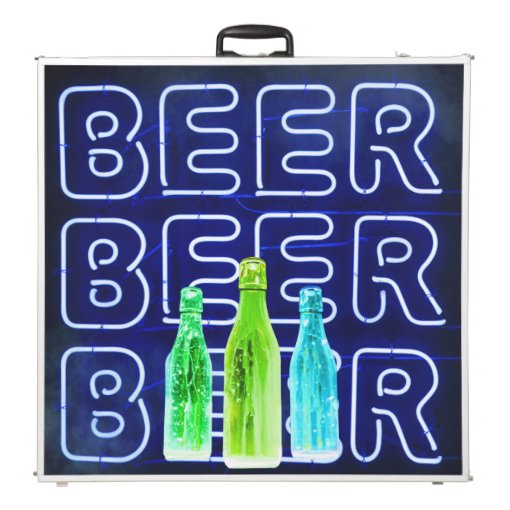 Beer LED Neon Lights & Beer Bottles Royal Blue Beer Pong Table | Zazzle