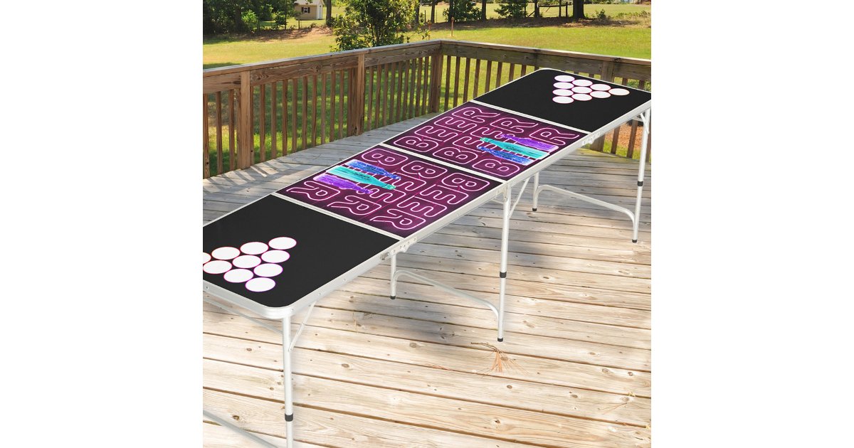 Beer LED Neon Wire Lights and Beer Bottles Black Beer Pong Table | Zazzle
