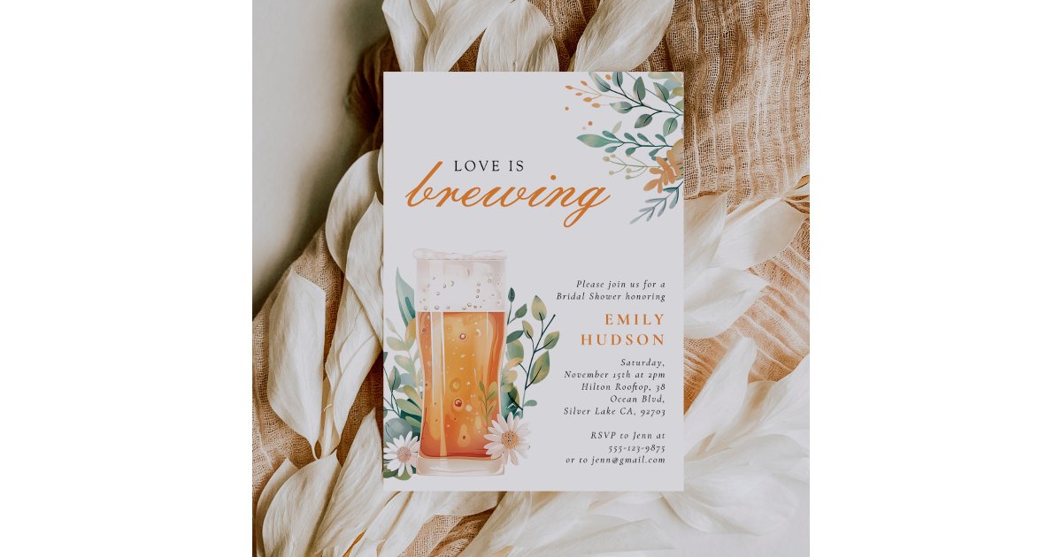 Beer Love is Brewing Bridal Shower Invitation | Zazzle