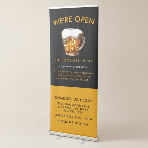 Beer Mug Logo Brewery Bar Business Reopening Retractable Banner | Zazzle