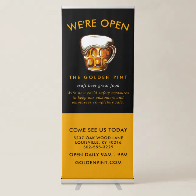 Beer Mug Logo Brewery Bar Business Reopening Retractable Banner | Zazzle
